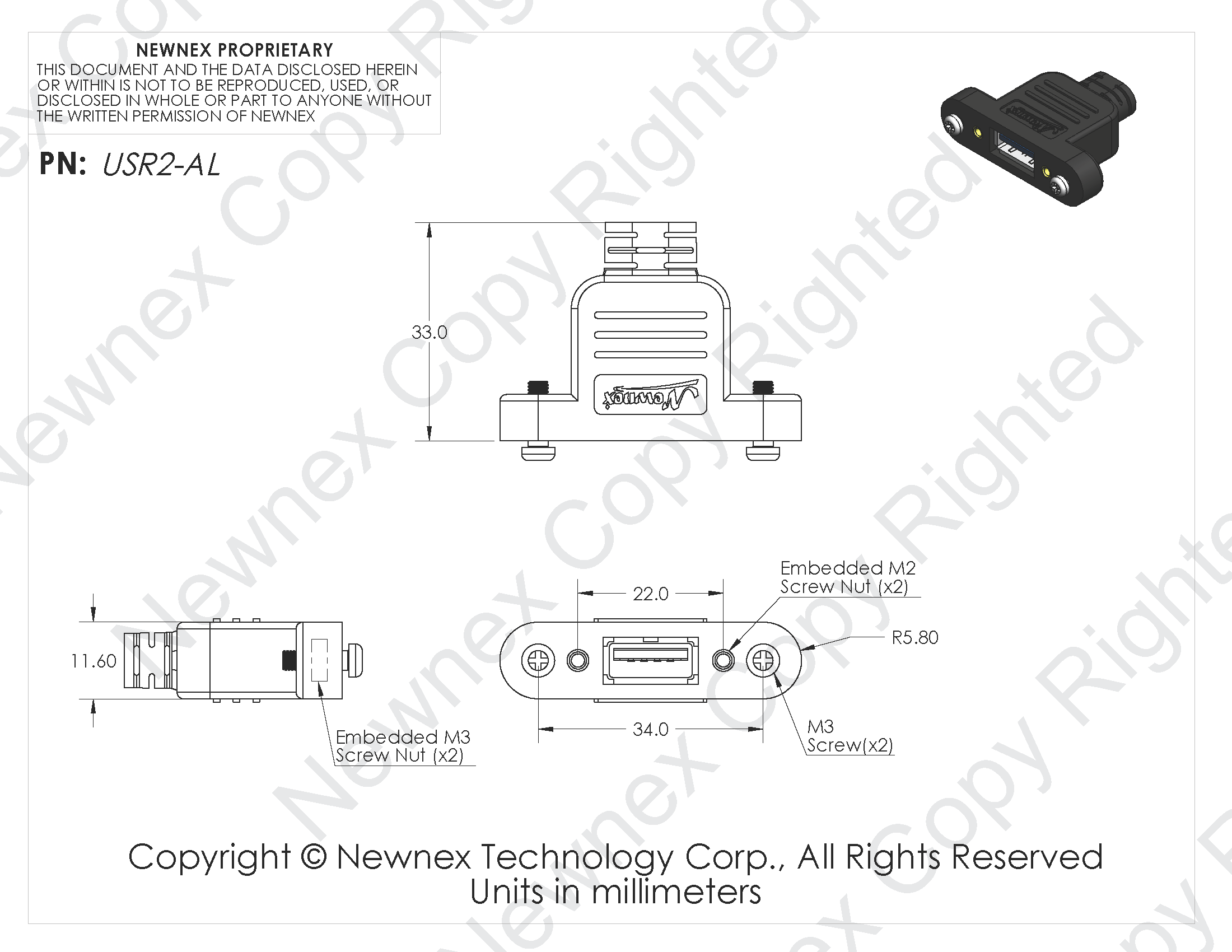 Panel Mount USB 3.0 Extension cable - Newnex